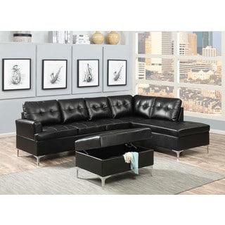 Mila Black Faux Leather 2-Piece Sectional Sofa - Bed Bath & Beyond ...