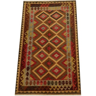 Handmade One-of-a-Kind Vegetable Dye Wool Kilim (Afghanistan) - 5'1 x 8 ...