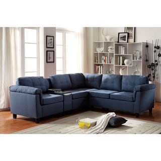 Cleavon Sectional Sofa with Console, Linen - Bed Bath & Beyond - 12647772