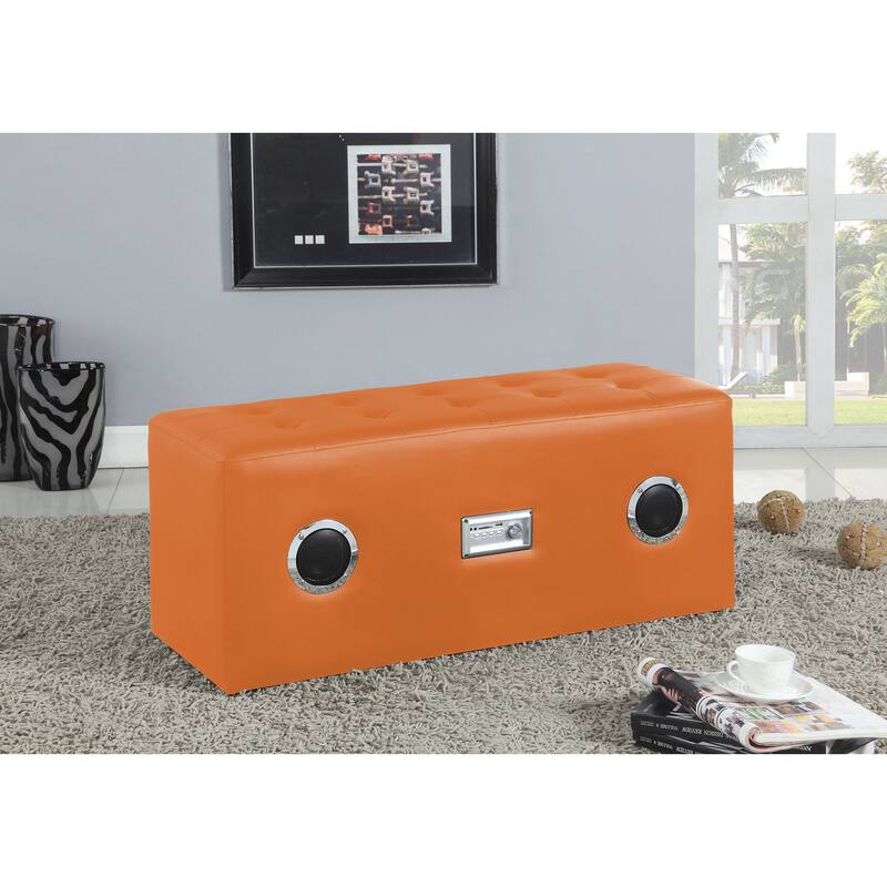 Laila Sound Lounge Faux Leather Ottoman Bench with Bluetooth Speaker ...