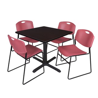 42-inch Square Table and 4 Zeng Stackable Burgundy Chairs - Bed Bath ...
