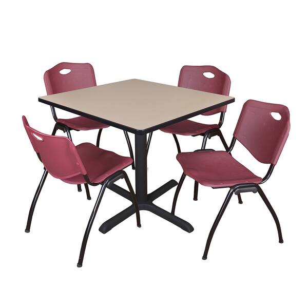 42-inch Square Table and 4 'M' Stackable Burgundy Chairs - On Sale ...