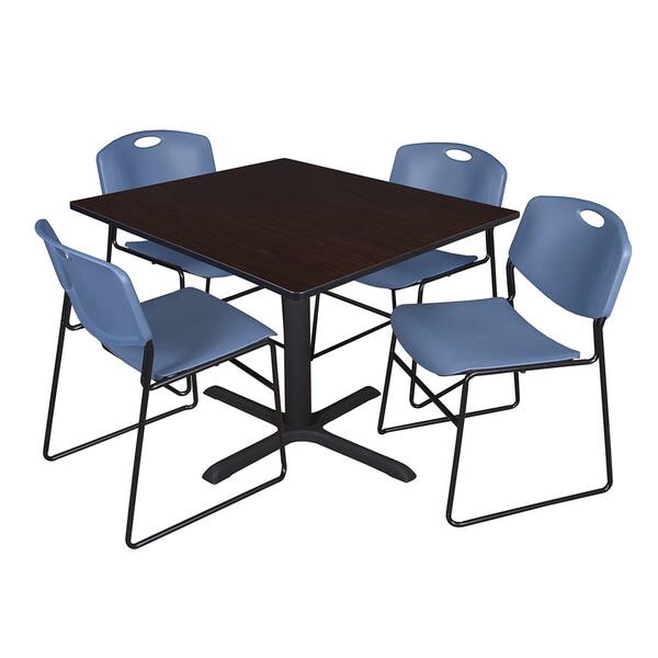 48-inch Square Table and 4 Zeng Stackable Blue Chairs - Bed Bath ...