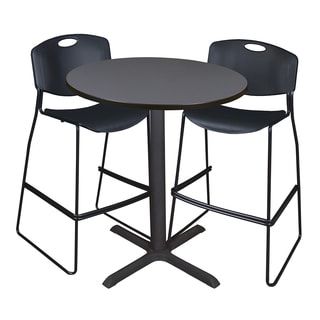 Cain 36-inch Round Café Table with 2 Black Zeng Stack Stools - Bed Bath ...