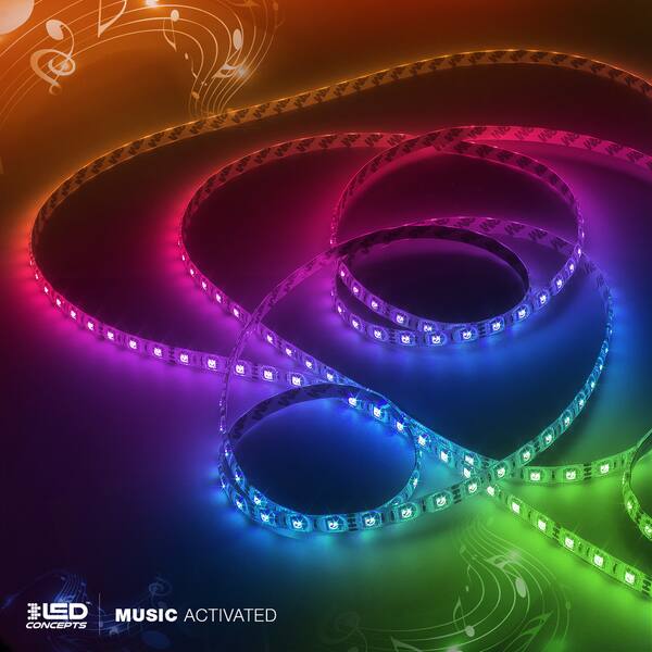 LED Concepts 16.4-foot Colored LED Strip Rope Lights Music-controlled Waterproof Lights - Bed ...