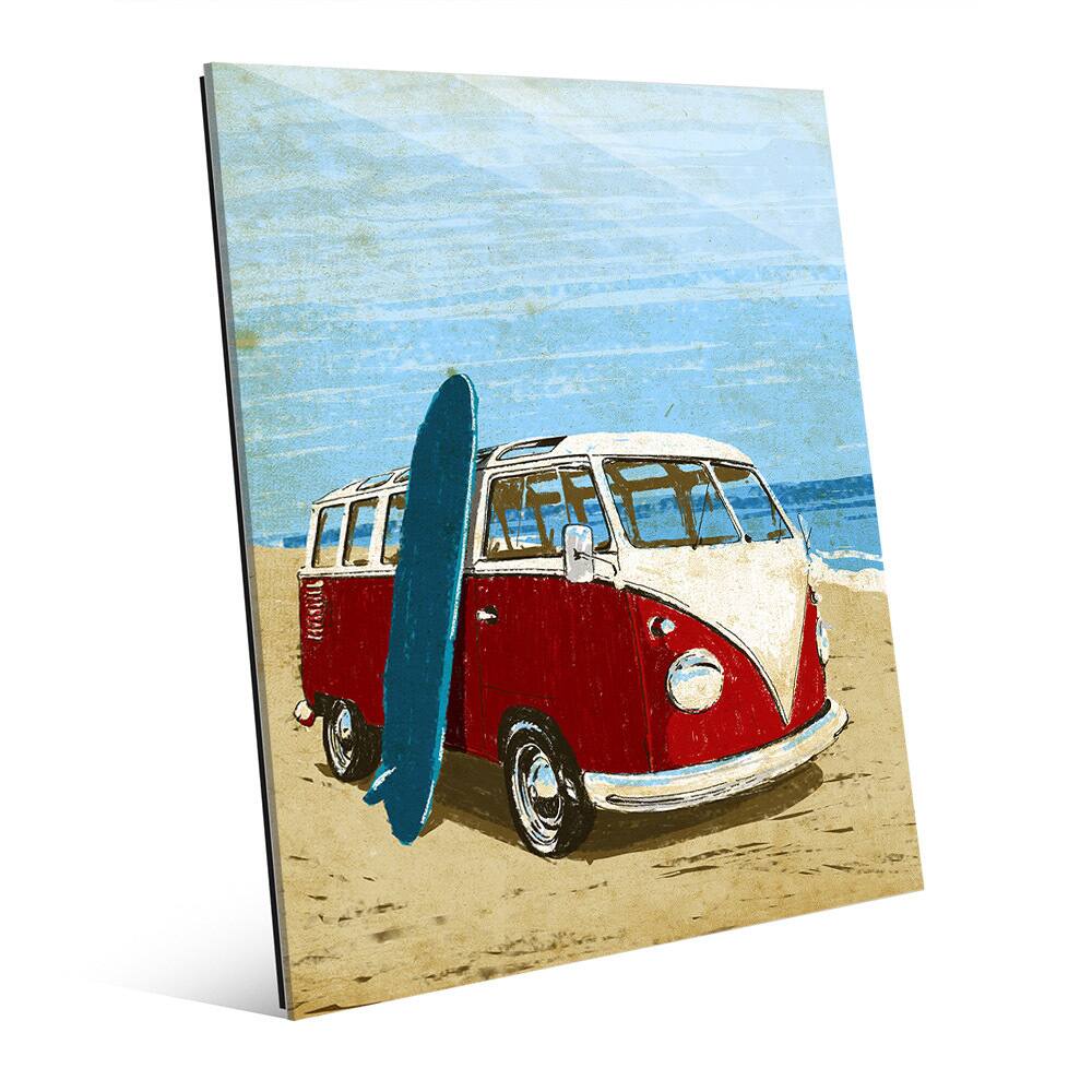 Surfing Road Trip Red Bus' Glass Wall Art - Overstock - 12682563