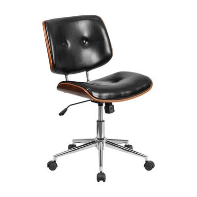 Offex Black Leather/Wood Mid-back Ergonomic Swivel Task Chair ...