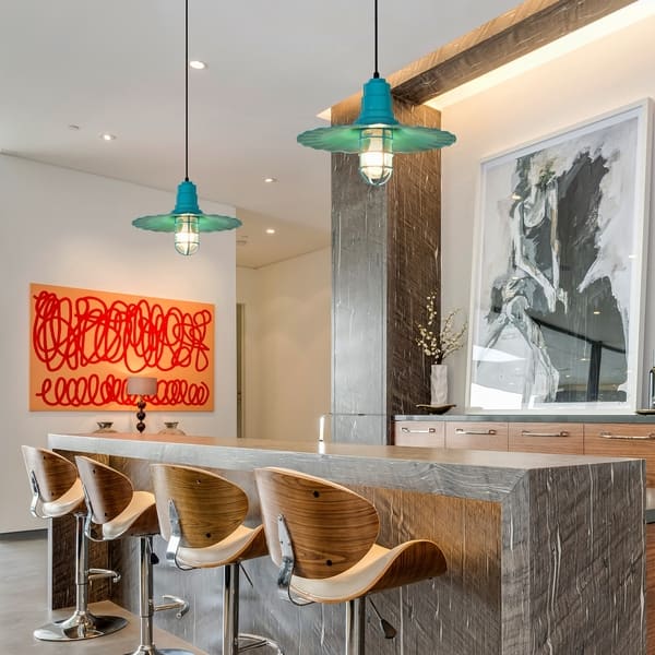 Troy RLM Lighting Radial Wave Tahitian Teal Wire Guard Pendant, 16 inch ...