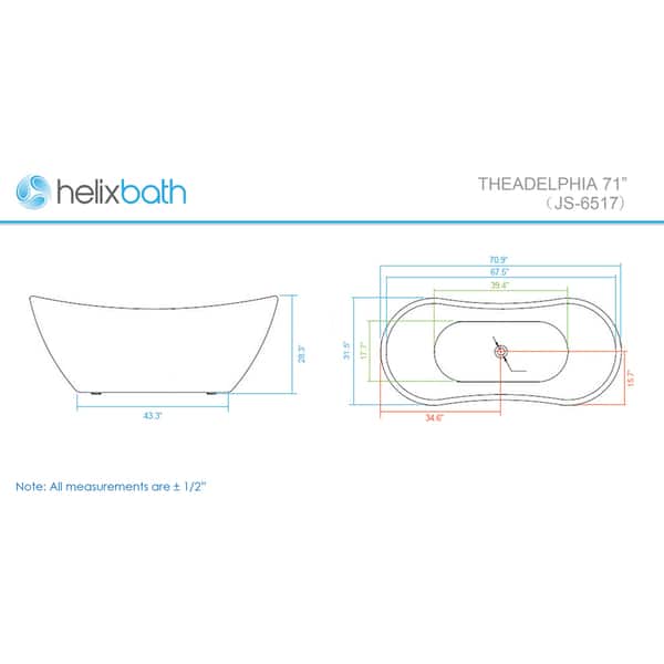 HelixBath Theadelphia Freestanding Overflow White Acrylic 71-inch ...
