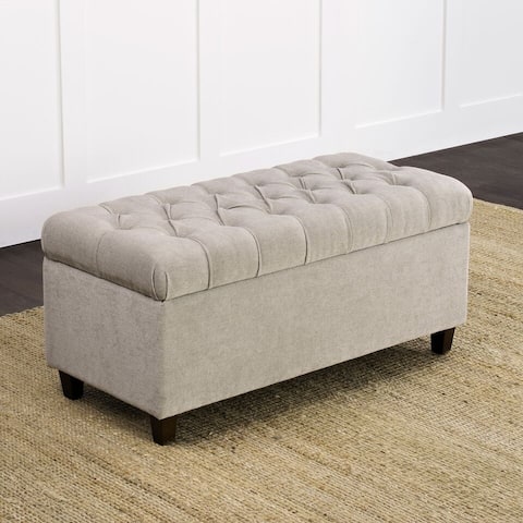 Copper Grove Muir Tan Fabric Button Tufted Storage Bench - Overstock ...