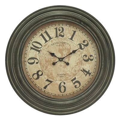 Three Hands Brown Wood 'Kensington Station' Wall Clock - Overstock ...