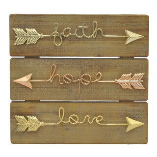 Three Hands Inspirational Arrows Goldtone Copper Wood Metal Wall Decor ...