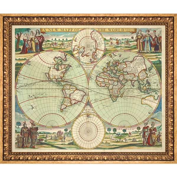 Vintage Collection 'World Map' Framed High Quality Print on Canvas ...