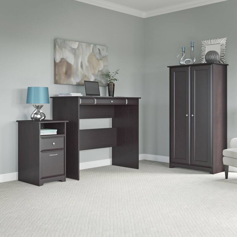 Espresso Oak Standing Desk, Tall Storage Cabinet, and 2-drawer Pedestal ...