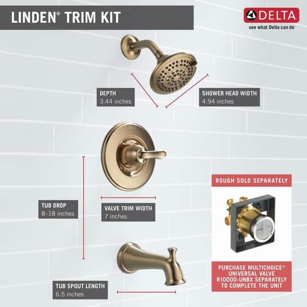 Delta Linden Monitor 14 Series Tub & Shower Trim T14494-CZ Champagne ...