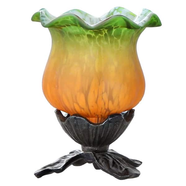 Green/Yellow Frosted Glass 6-inch Handpainted Tulip Uplight Accent Lamp ...