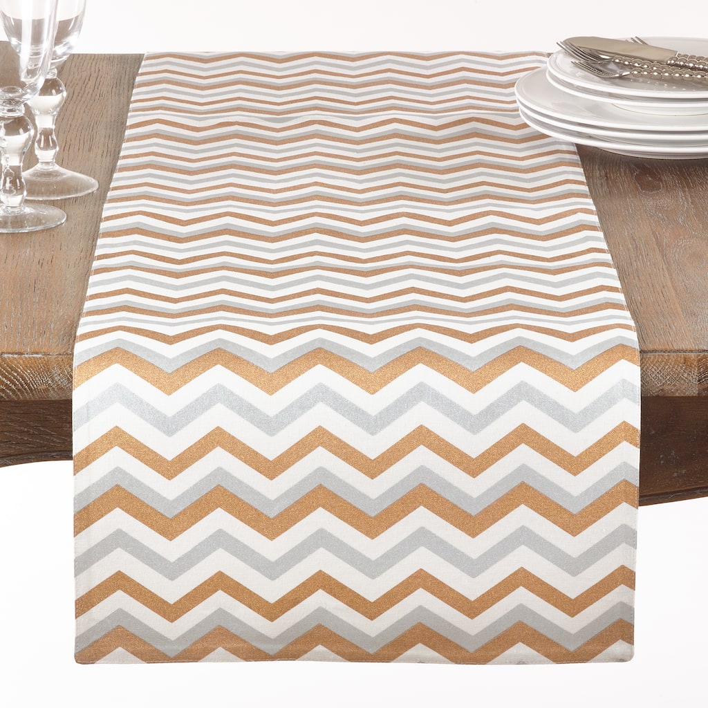 Gold and Silver Chevron Table Runner - Overstock - 12914992