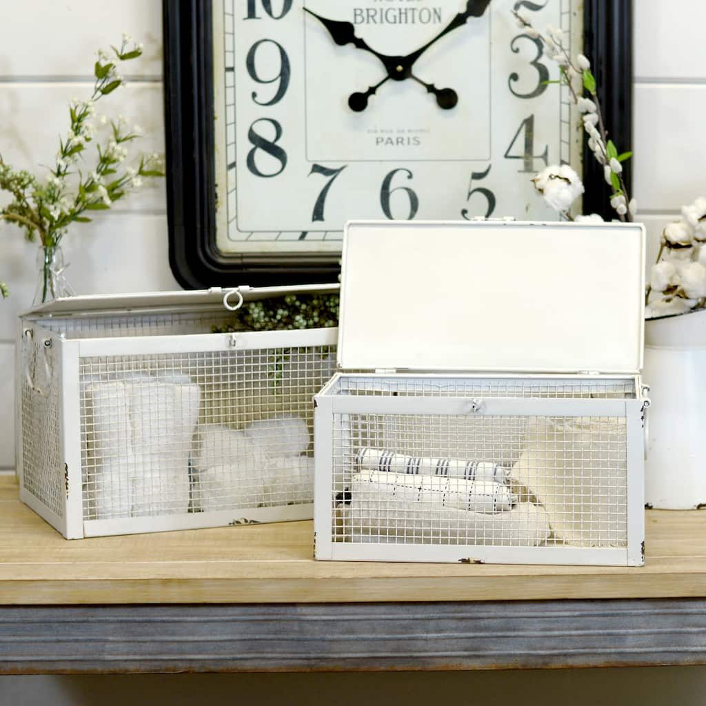 White Metal Screen Boxes (Set of 2) - Overstock - 12915750