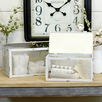 White Metal Screen Boxes (Set of 2) - Overstock - 12915750