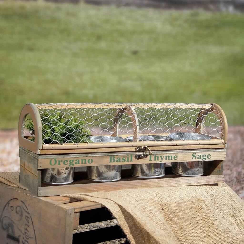 Wooden Brown Planter Box With Mesh Top - Overstock - 12917780
