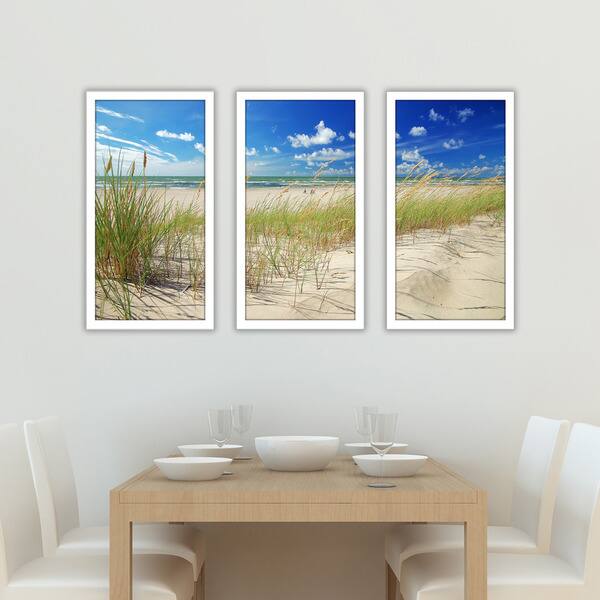 "Grass sand dune beach" Framed Plexiglass Wall Art Set of 3 - Bed Bath ...