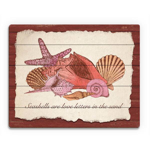 'Seashell Love Letters Red' Wood Wall Art - Bed Bath & Beyond - 12924531
