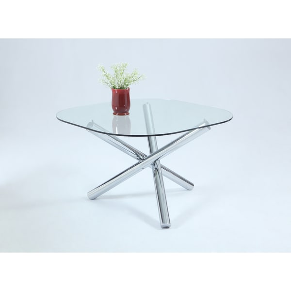 Somette Leah Chrome finish Metal and Glass Square Round corner Dining Table Bed Bath Beyond 12930910