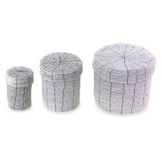 Set of 3 Handmade Beaded 'Sassy White' Nesting Boxes (Indonesia) - Bed ...
