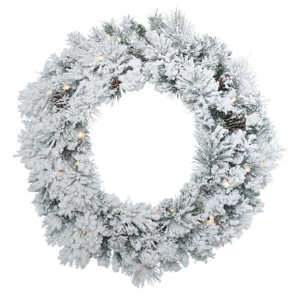Flocked Ashton 30-inch Wreath with 50 Clear Dura-Lit Lights - Bed Bath ...