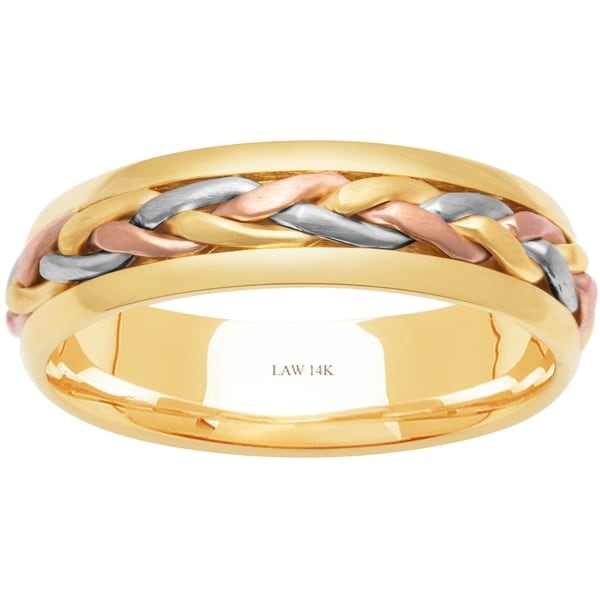 14k Tri-Color Gold Braided Comfort Fit Men's Wedding Bands - Overstock ...