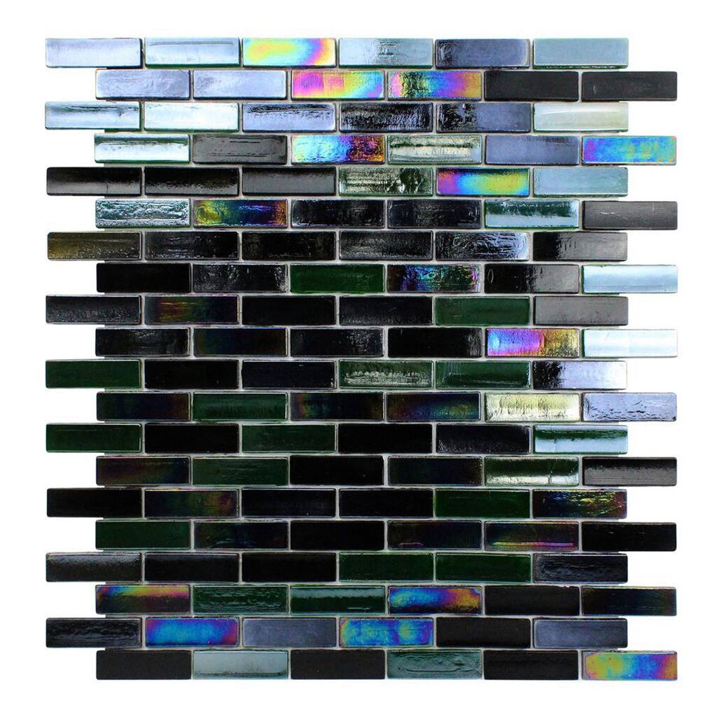 Opal Glossy Black Glass Mosaic Tile (Pack of 10) - Overstock - 13006114