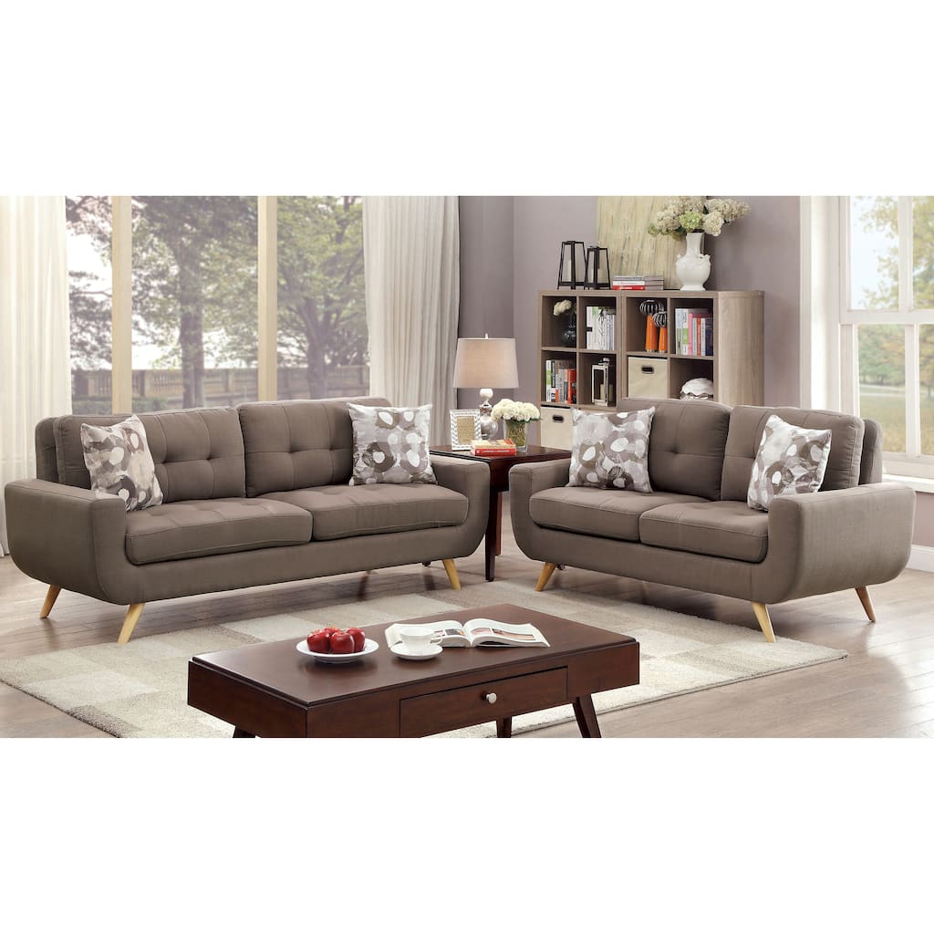 Furniture of America Merra Contemporary 2-piece Tufted Mocha Sofa Set ...
