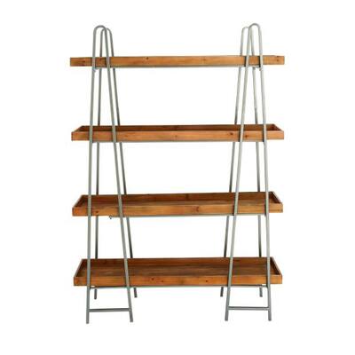 Benzara Efficient Grey/Honey Wood and Metal 4-tier Shelf - Grey ...