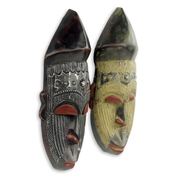 Handmade Akan Chief II Sese Wood Masks, Set of 2 (Ghana) - Bed Bath ...