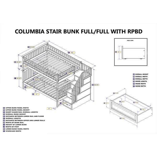 Columbia Staircase Bunk Bed Full over Full with Raised Panel Bed ...
