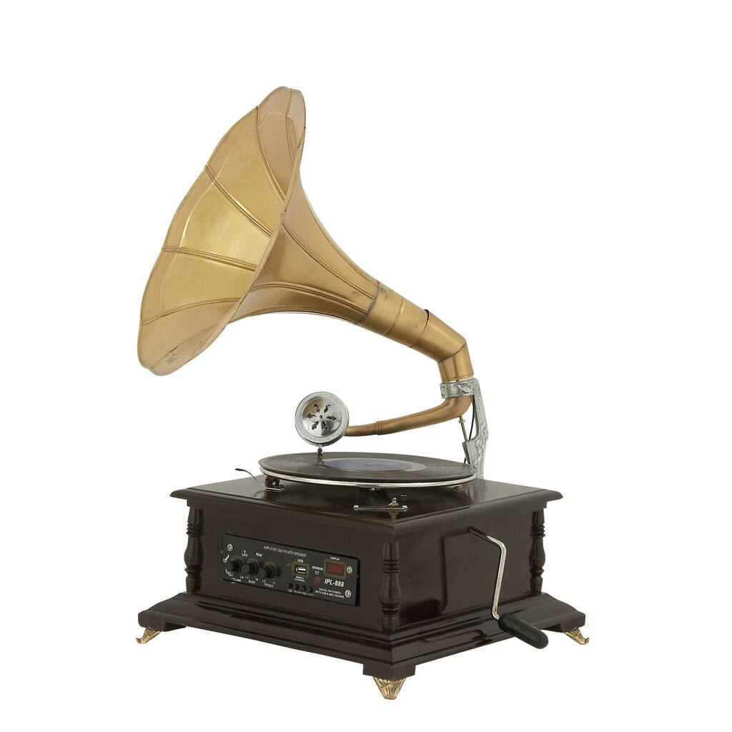 Urban Designs Brass and Wood Antique Replica Gramophone - Overstock ...