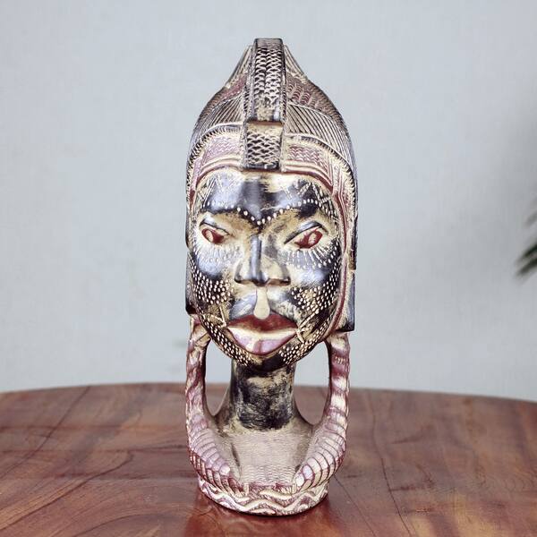 Handcrafted Sese Wood 'Woman Warrior' Sculpture (Ghana) - 12.25" H x 9 ...