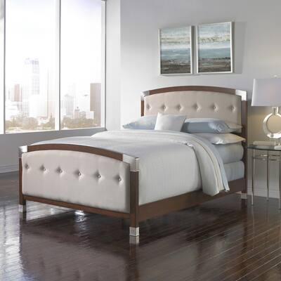 Genesis Complete Bed with Accented Wood Panels and Cream Button-Tuft ...