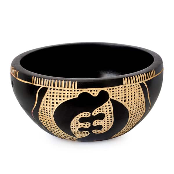 Handcrafted Sese Wood 'Fear God' Decorative Bowl (Ghana) - 3.9" H x 9 ...