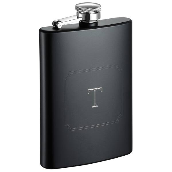 Visol Raven Personalized Black Matte 9 ounce Flask with Initial ...