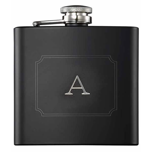 Visol Raven Personalized Black Matte 6 ounce Flask with Initial ...