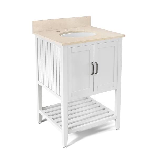 Alaterre Bennett 24-inch Marble Sink Top with Single Sink Wood Bath ...
