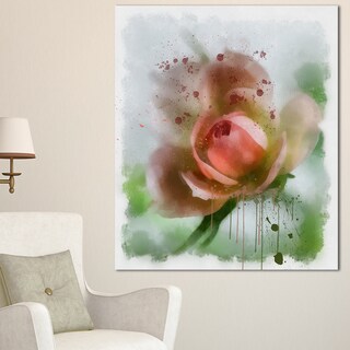 Designart "Pink Flower on Green Background" Extra Large Floral Canvas ...