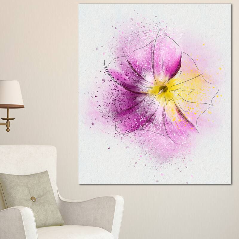 Designart "Purple Flower Sketch with Splashes" Extra Large Floral ...