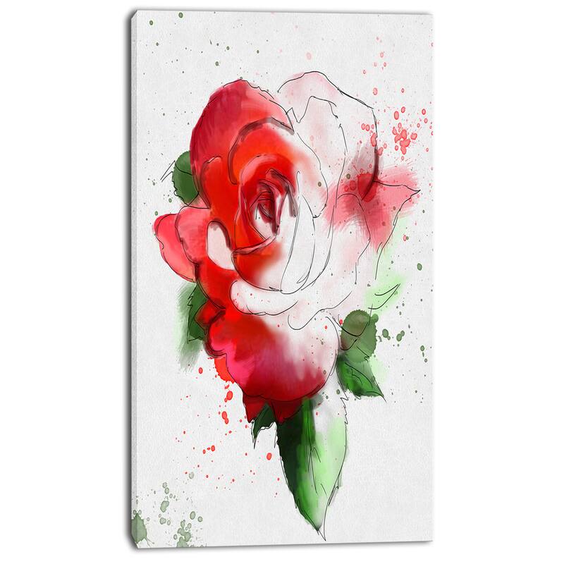 Designart "Red Hand-drawn Rose Illustration" Floral Canvas Artwork ...