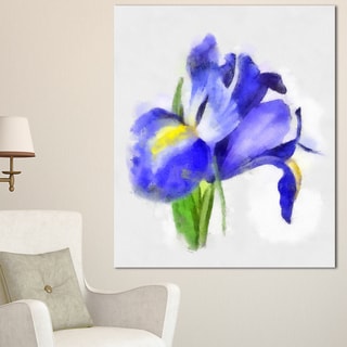 Designart "Blue Iris Illustration Watercolor" Extra Large Floral Canvas ...