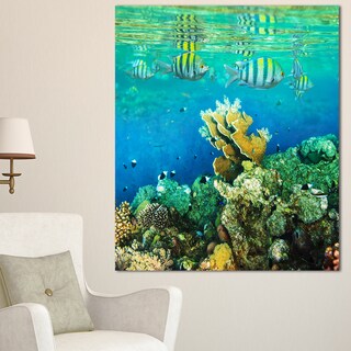 Designart "Fantastic Red Sea Coral Fish" Seashore Wall Art Print - Bed ...