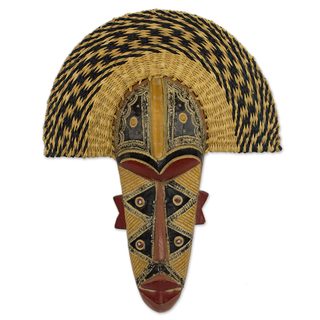 Handmade Prosper African Wood and Raffia Mask (West Africa) - Bed Bath ...