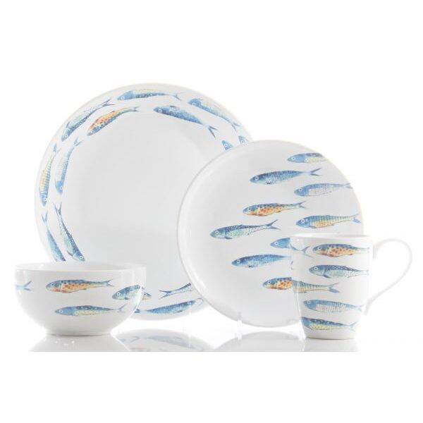 222 Fifth 'Fun Fish' 16-piece Blue and White Porcelain Dinnerware Set ...