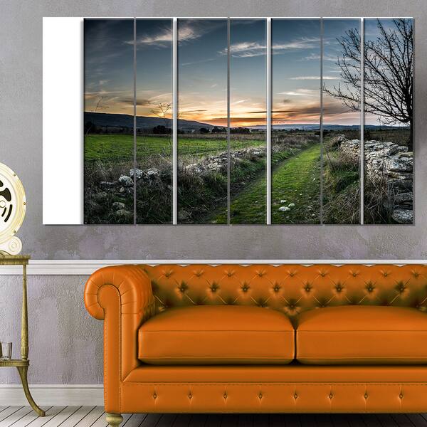 Designart "Rocky Fences in Green Grassland" Extra Large Landscape Art ...